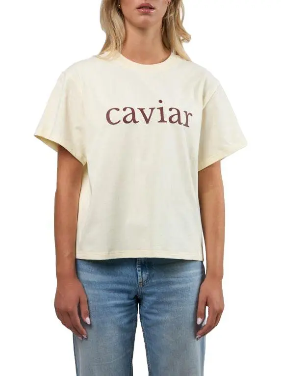 VIENS AVEC MOI Caviar Boxy Cotton Graphic T-shirt - Cream