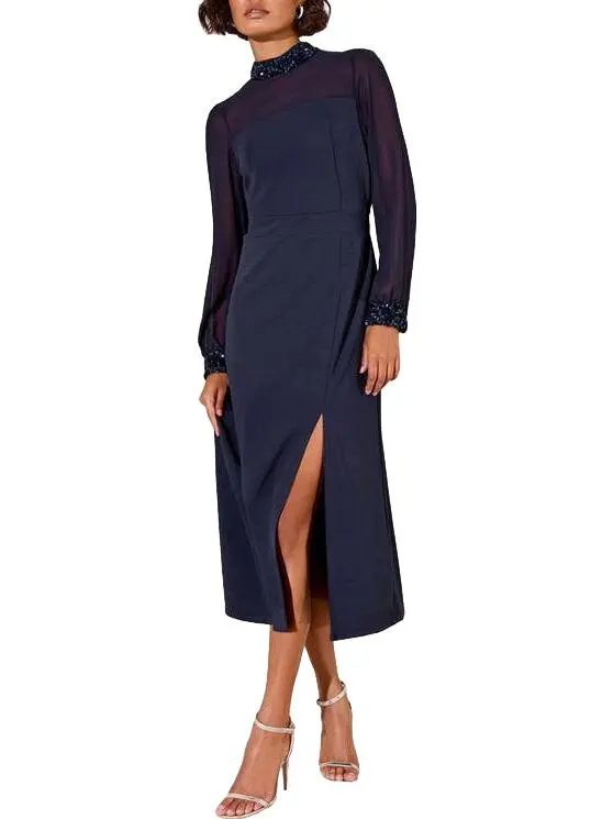 FRIENDS LIKE THESE Long Sleeve Mixed Media Midi Dress - Blue