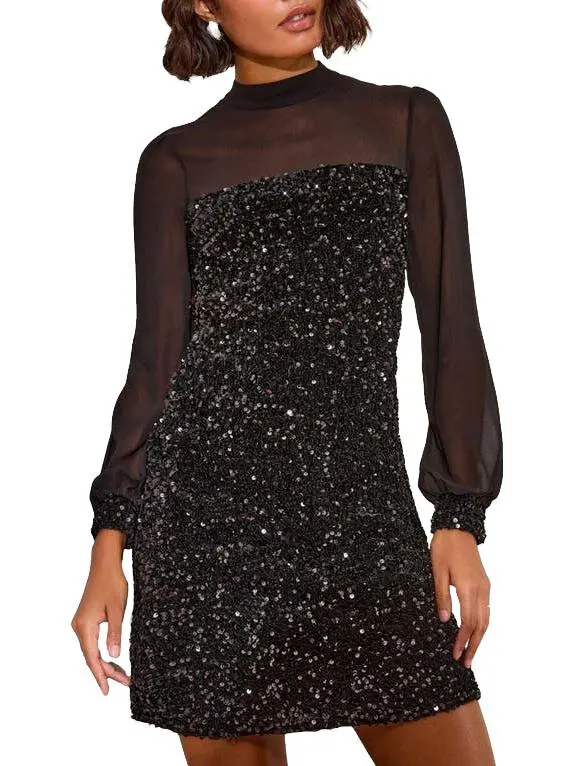 FRIENDS LIKE THESE Sequin & Chiffon Party Dress - Black