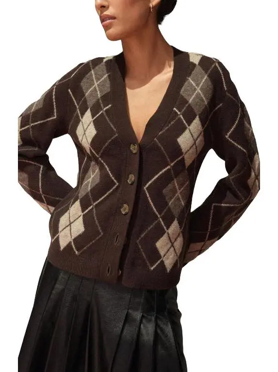NEXT Argyle Wool Cardigan - Brown