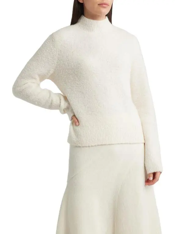 BOSS Bouclé Wool & Cashmere Blend Mock Neck Sweater - Soft Cream