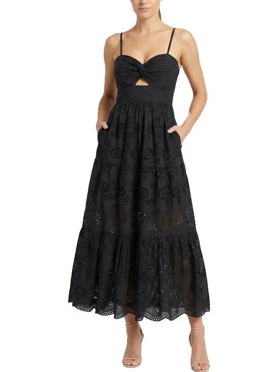 CHANGE OF SCENERY Jillian Embroidered Eyelet Tiered Maxi Dress - Black