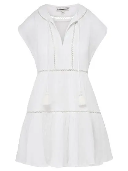 CHANGE OF SCENERY Embroidered Gari Dress - Fresh White