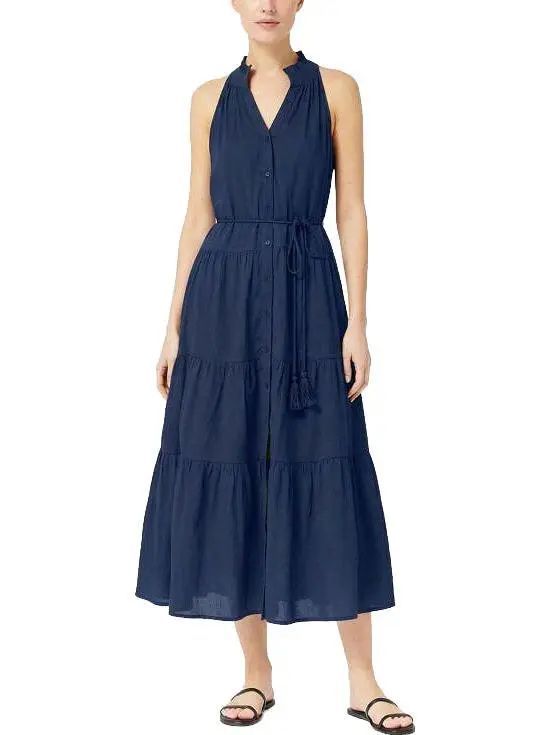 CHANGE OF SCENERY Tracy Cotton Embroidered Midi Shirt Dress - Navy