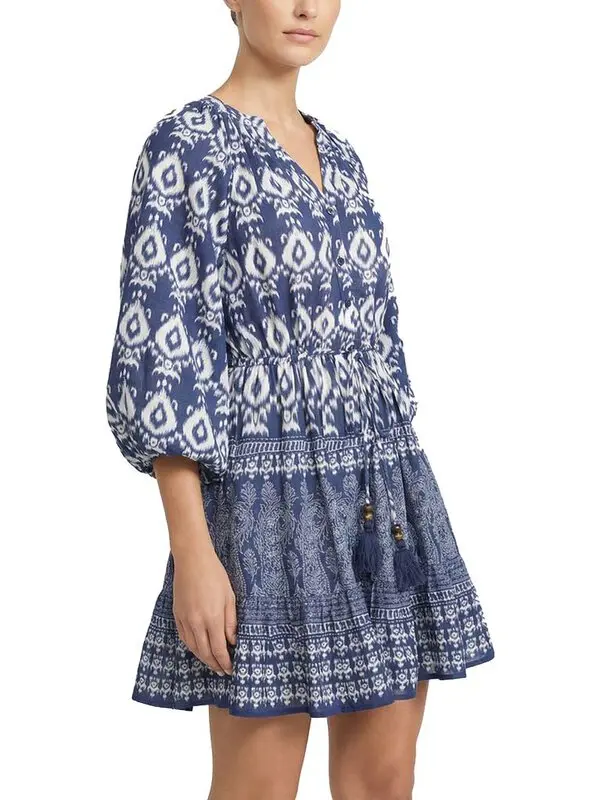 CHANGE OF SCENERY Balloon Sleeve Mini Shirtdress - Tivara Ikat