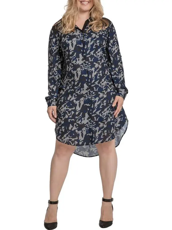 STANDARDS & PRACTICES Camo Chiffon Shirtdress - Midnight Camo