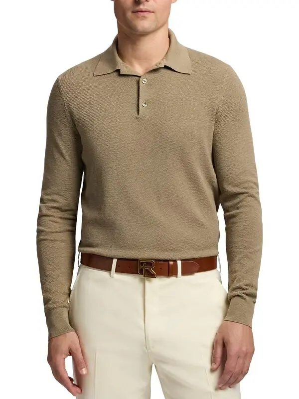 Ralph Lauren Purple Label Long Sleeve Mulberry Silk & Cotton Polo Sweater - Chestnut