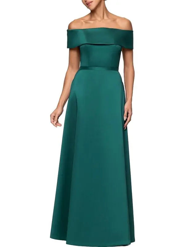 XSCAPE EVENINGS Off-the-shoulder Mikado Gown - Pine