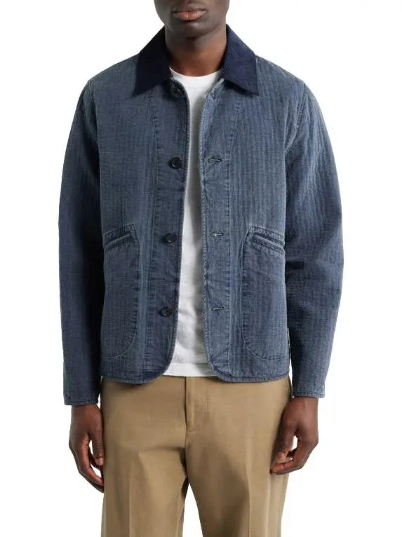 Paul Smith Washed Quilted Jacket With Removable Collar - Indigo