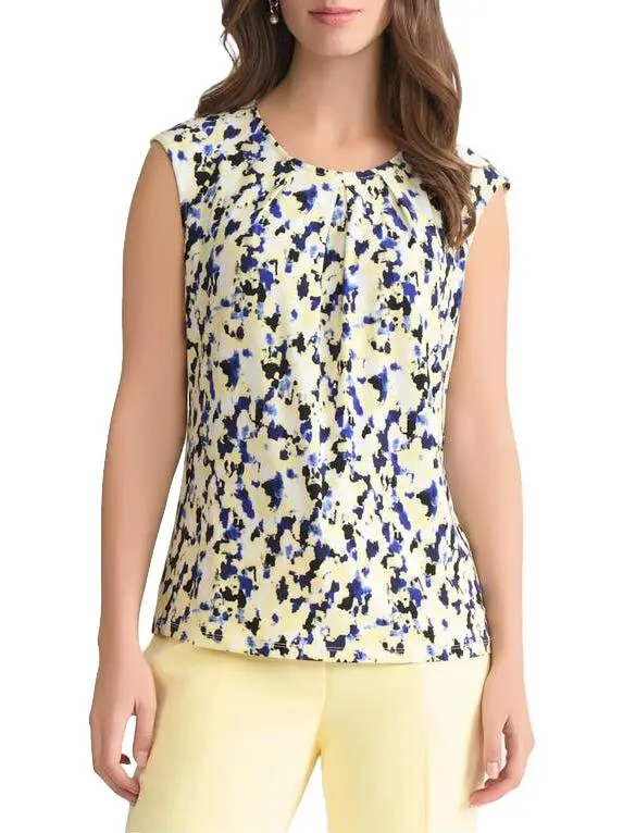 KASPER Abstract Print Top - Pale Yellow Multi