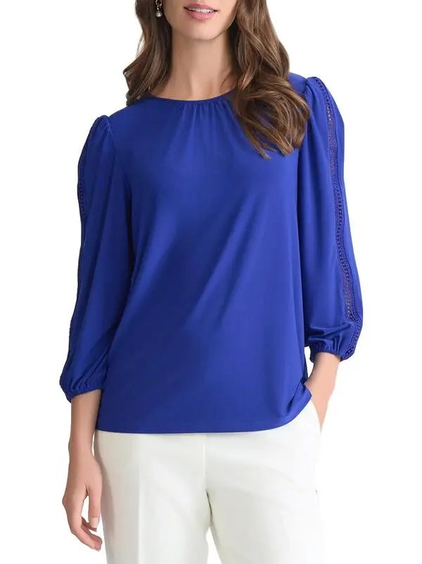 KASPER Lace Inset Blouson Sleeve Top - Royal Signature
