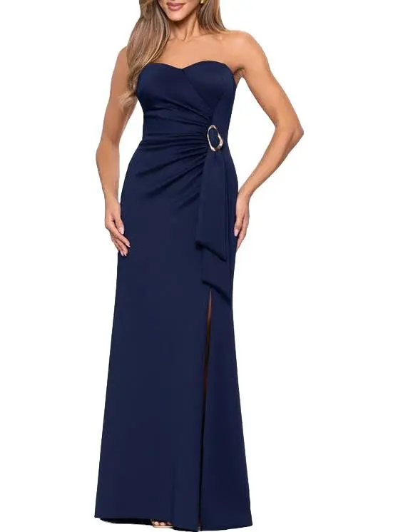 XSCAPE EVENINGS Belt Detail Strapless Gown - Midnight