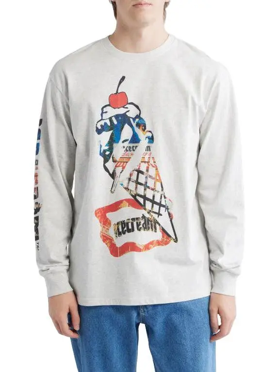ICECREAM Cone Graphic Long Sleeve T-shirt - Light Gray