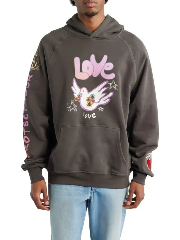VIC GARCIA WORLD Graphic Cotton Pullover Hoodie - Coffee