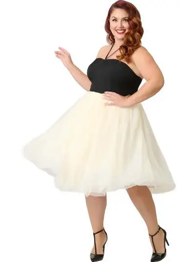 Unique Vintage Sweetheart Halter Swing Dress - Black & Ivory