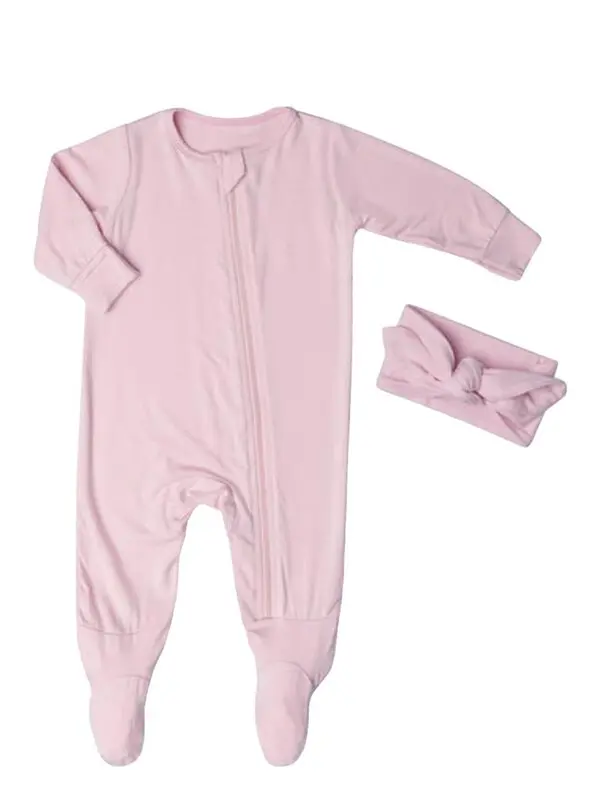 EVERLY GREY Jersey Footie And Head Wrap Set - Blush