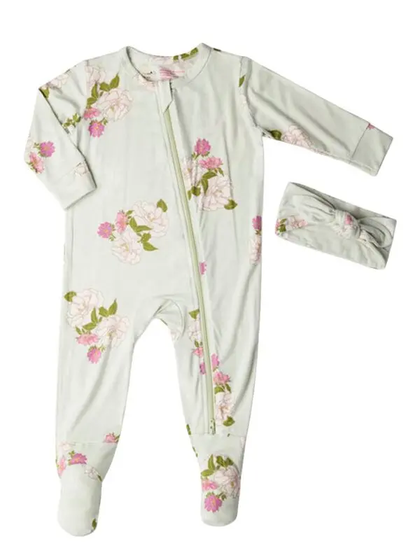 EVERLY GREY Jersey Footie And Head Wrap Set - Peony