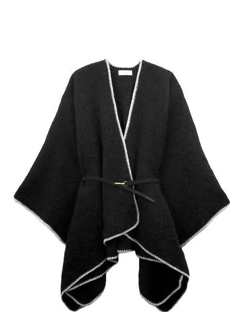 KATIE LOXTON Whipstitch Blanket Cape With Belt - Black