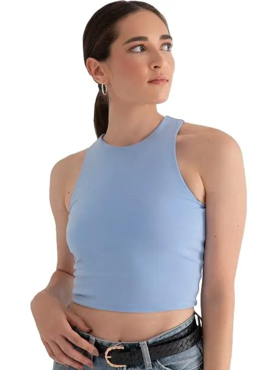KADA Cupro Sculpt Racerback Crop Tank - Sky