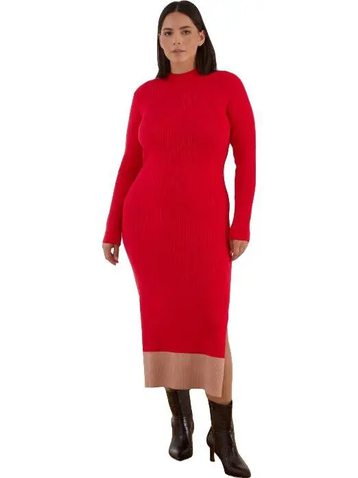 KADA Ribbed Knit Midi Dress - Cherry