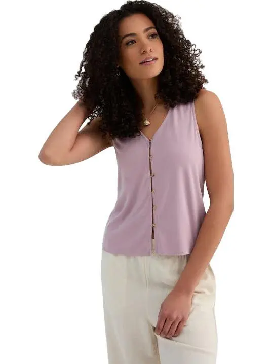 KADA Cupro Button Front Tank - Dusty Mauve