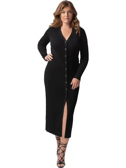 KADA Long Sleeve Sweater Duster Midi Dress - Ink