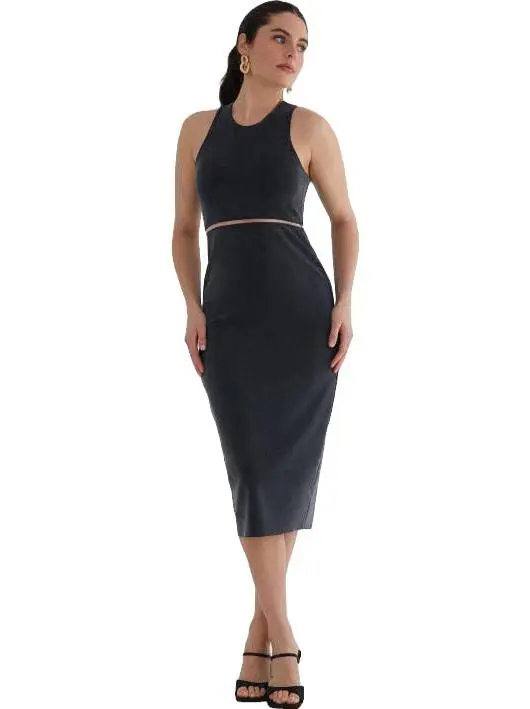 KADA Cupro Sculpt Racerback Midi Dress - Ink