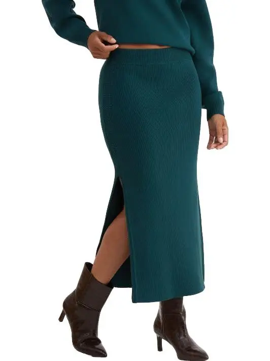 KADA Ember Ribbed Knit Midi Skirt - Dark Moss