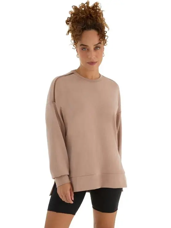 KADA Cupro Oversized Crew Sweatshirt - Mocha