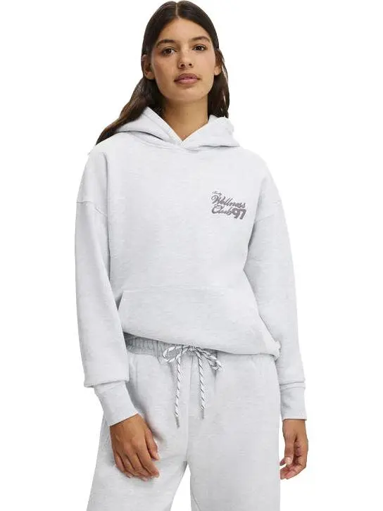 Cotton:on Active Plush Premium Graphic Hoodie - Cloudy Grey Marle Love Bw
