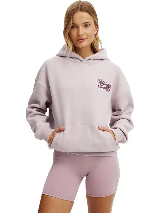 Cotton:on Active Plush Premium Graphic Hoodie - Dawn Pink Marle With Love