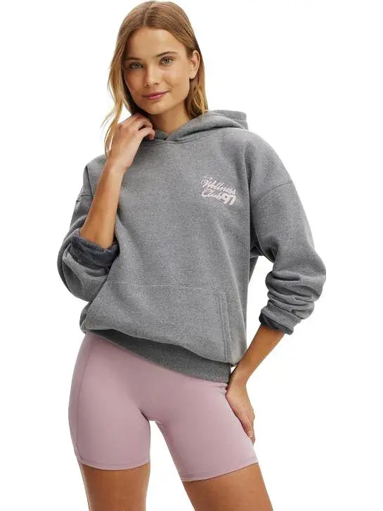 Cotton:on Active Plush Premium Graphic Hoodie - Gunmetal Marle With Love