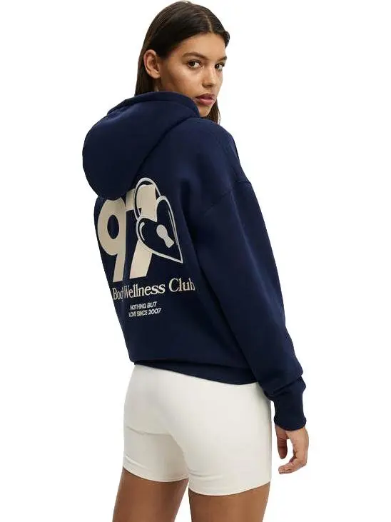 Cotton:on Active Plush Premium Graphic Hoodie - Prep Sport Navy Bw Club