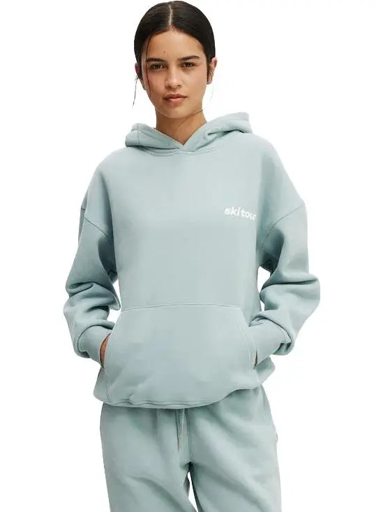 Cotton:on Active Plush Premium Graphic Hoodie - Teal Mist Ski