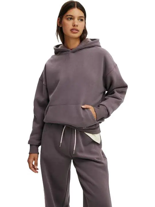 Cotton:on Active Plush Premium Graphic Hoodie - Violet Grey Bw Club