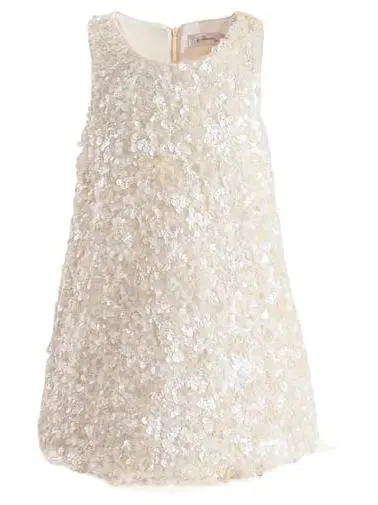 TULLEEN Sequin Feather Knee Length Dress - Ivory