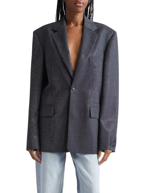 Alexander Wang Hotfix Crystal Oversize Blazer - Grey