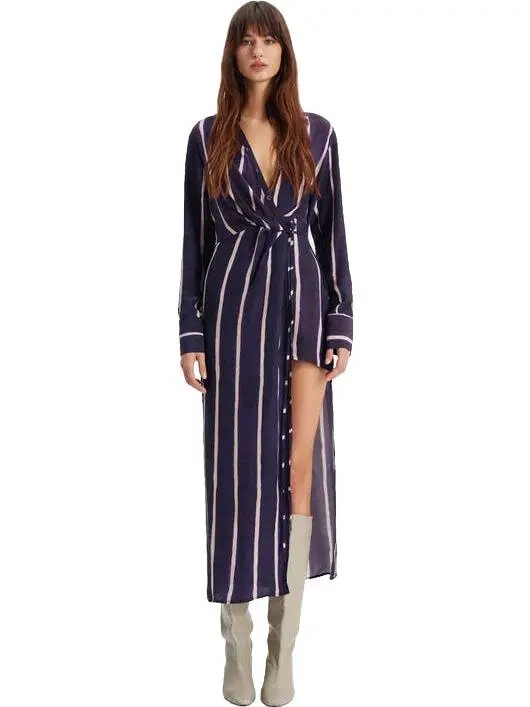 THEO THE LABEL Striped Draped Shirt Dress - Future Dusk
