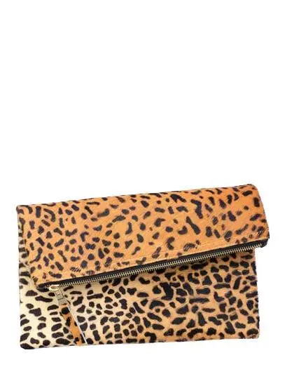 THE ARTISAN & COMPANY Leopard Print Calf Hair Clutch - Beige