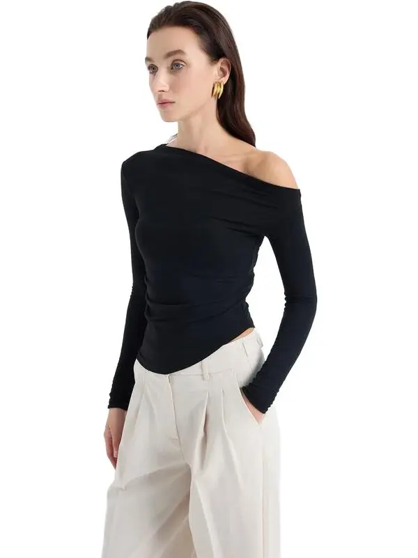 MONLICIA Aura One-shoulder Draped Top - Black
