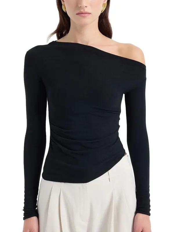MONLICIA Aura One-shoulder Draped Stretch Top - Black