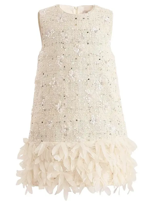 TULLEEN Sequin Feather-hem Dress - Cream