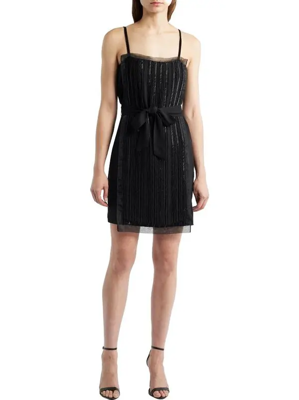 BOSS Beaded Mini Dress With Tie Belt - Black