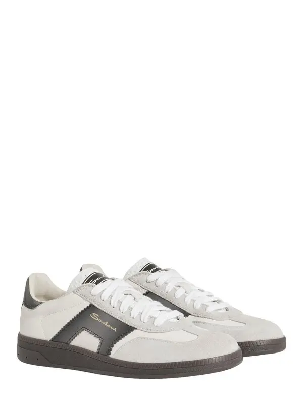Santoni Leather And Suede Lace-up Sneakers - White