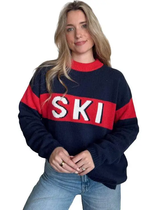 ELLSWORTH + IVEY Sadie Crewneck Ski Sweater - Navy Ski