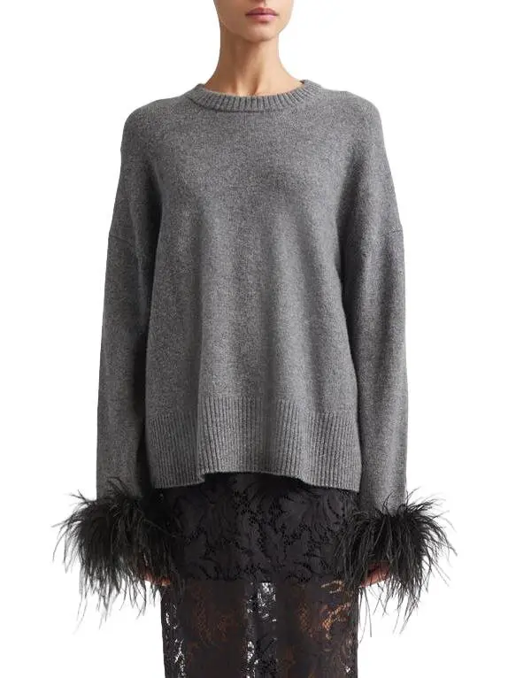 A.L.C. Feather Cuff Relaxed Sweater - Medium Heather Grey