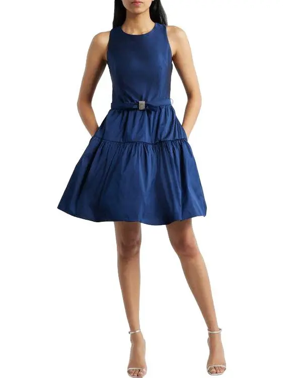 Eliza J Sleeveless Cocktail Dress With Ruffle Skirt - Navy