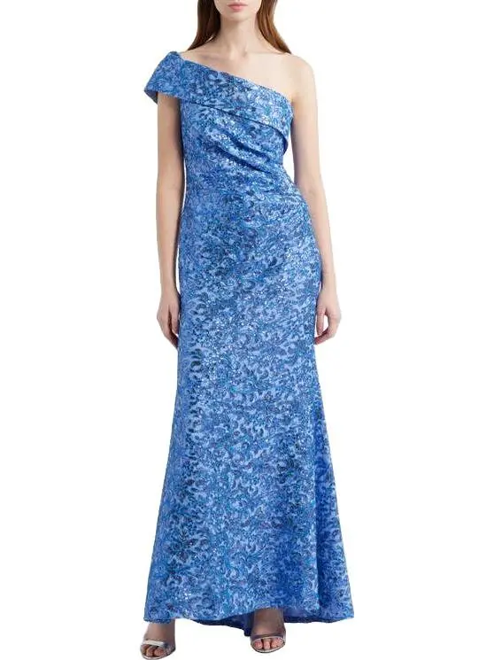 Eliza J Rhinestone One-shoulder Mermaid Gown - Lake