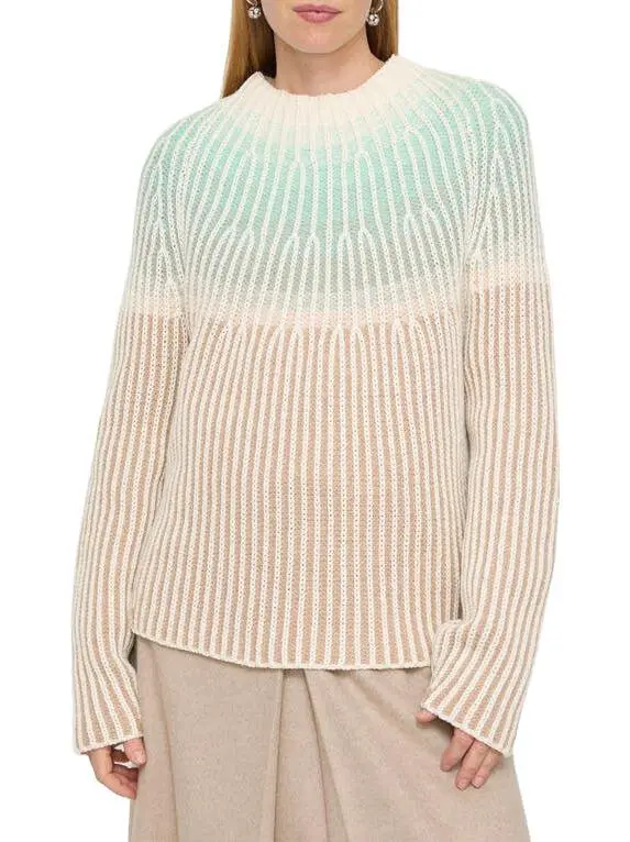 Lafayette 148 New York Ribbed Fair Isle Cotton Sweater - Dune Multi