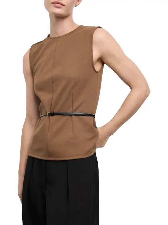Mango Pleated Sleeveless Top - Medium Brown